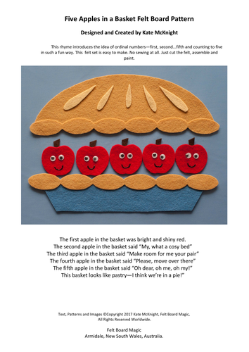 Five Apple in a Basket Felt Board Set Digital Pattern | Teaching Resources