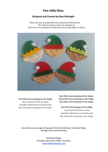 Five Little Elves Felt Board Set Digital Pattern | Teaching Resources