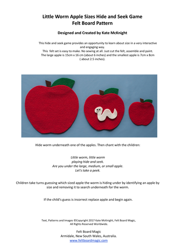 Little Worm Hide and Seek Sizes Game Felt Board Set Digital Pattern ...