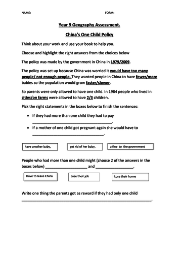 China One Child Policy | Teaching Resources