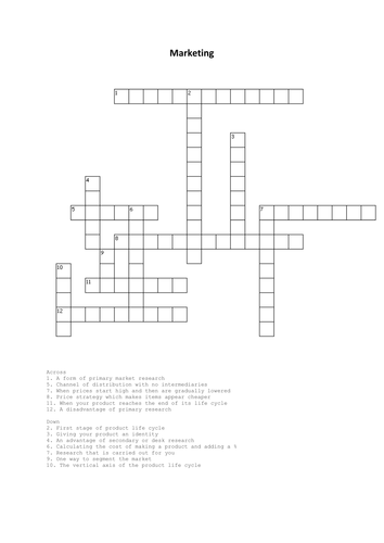 Marketing Revision Crossword | Teaching Resources