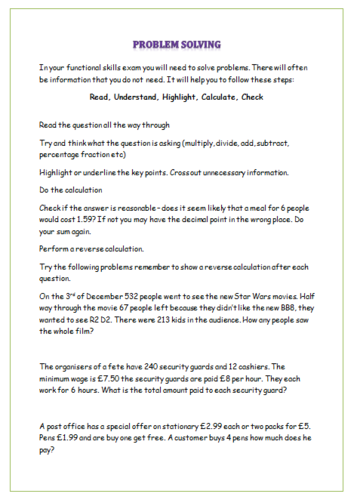 Reformed functional Skills Bidmas and Problem solving. Whole lesson ...