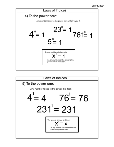 GCSE Maths - Indices - Laws 4 and 5 - 20 Questions and worked answers ...