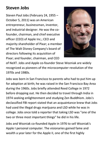 Steve Jobs Handout | Teaching Resources