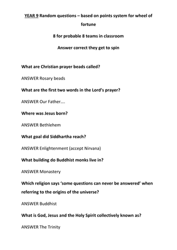 Religious Education End of Year Assessment Quiz Fun | Teaching Resources