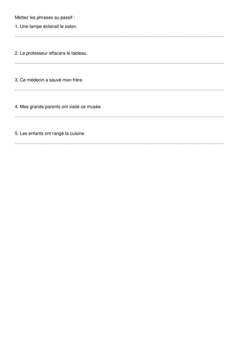 French actif and passive worksheet | Teaching Resources