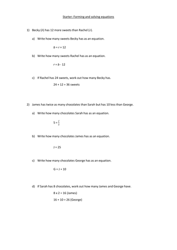 Forming and solving one step equations starter | Teaching Resources
