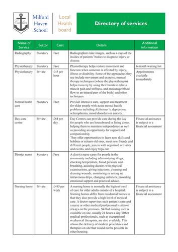 Health and Social Care - care needs of older adult life stage ...
