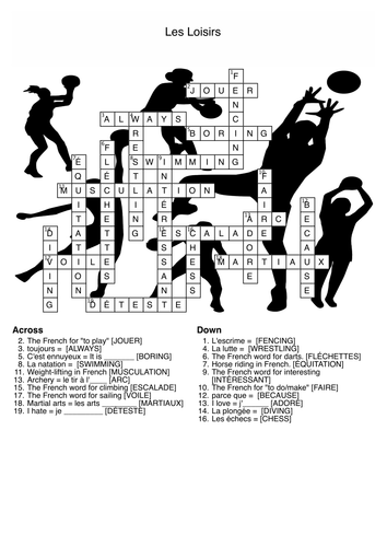 Les Loisirs (Sports and Hobbies) Crossword | Teaching Resources