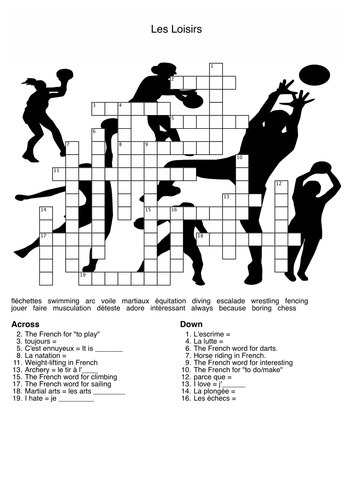 Les Loisirs (Sports and Hobbies) Crossword | Teaching Resources