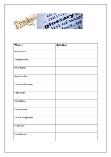 US Constitution Glossary | Teaching Resources