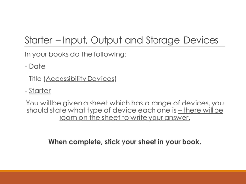 Gcse Computer Science Year 9 Two Lessons Input Output Storage And Accessibility Devices