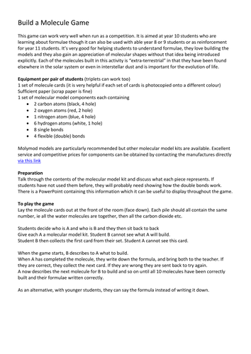 Molecule race- "games" about molecular formulae | Teaching Resources