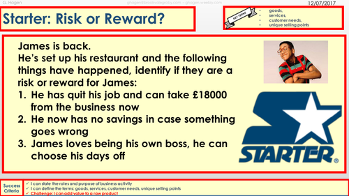 Full Set of Lessons for 1.1 Enterprise and Entrepreneurship 9-1 Edexcel ...