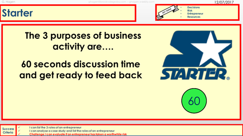 Full Set of Lessons for 1.1 Enterprise and Entrepreneurship 9-1 Edexcel ...