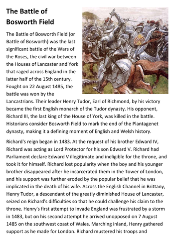 The Battle of Bosworth Bundle | Teaching Resources