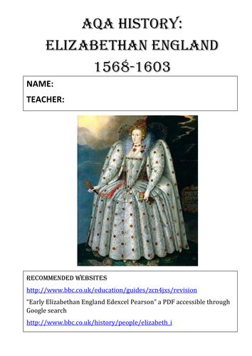 AQA Elizabethan England Home Learning Booklet - Early Elizabeth ...