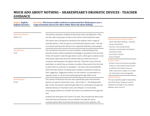 Much Ado About Nothing - Shakespeare's Dramatic Devices! | Teaching ...
