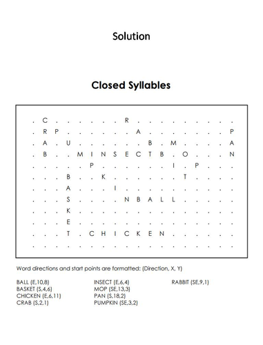 Closed Syllables Word Search | Teaching Resources