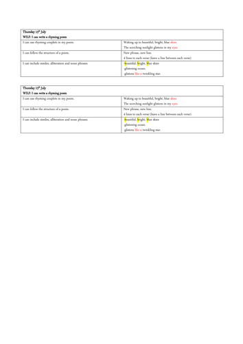 One week summer poetry | Teaching Resources