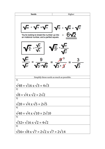 GCSE Maths - Surds - 30 Questions and Worked Answers | Teaching Resources GCSE Maths - Surds - 30 Questions and Worked Answers | Teaching Resources
