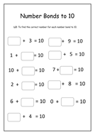 Number Bonds to 10 Worksheet by Laurenstuart - Teaching Resources - Tes