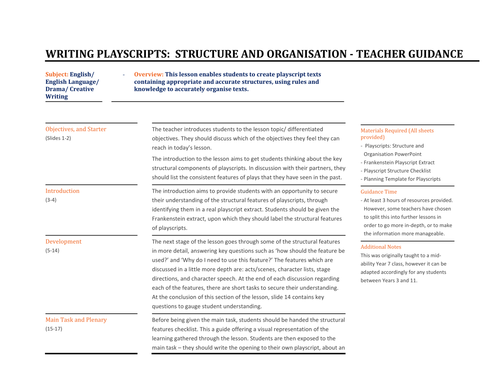 Writing Playscripts: Structure and Organisation! | Teaching Resources