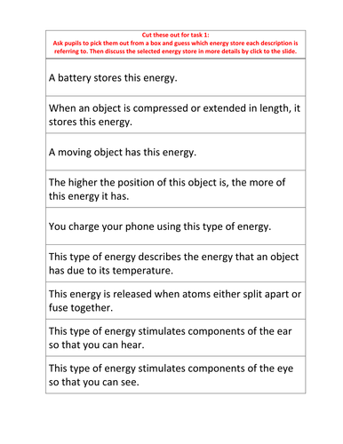 Energy stores | Types of energy | Energy transfer | Teaching Resources