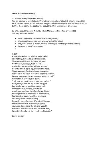 Unseen Poetry SoW, sample questions, model answers, and other resources ...