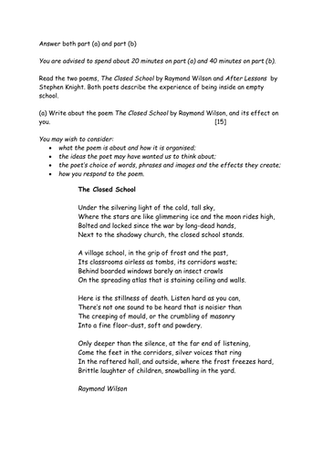 Unseen Poetry SoW, sample questions, model answers, and other resources ...