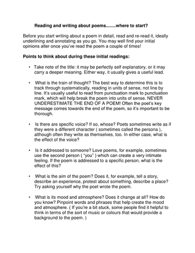 Unseen Poetry SoW, sample questions, model answers, and other resources ...