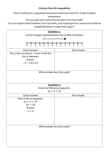 Clumsy Clive On Inequalities | Teaching Resources
