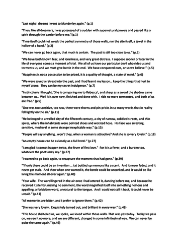 Rebecca Key Quotes and Themes | Teaching Resources