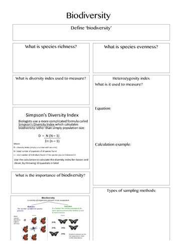 Biology Edexcel Alevel (SNAB) Topic 4 - Biodiversity - revision sheet ...
