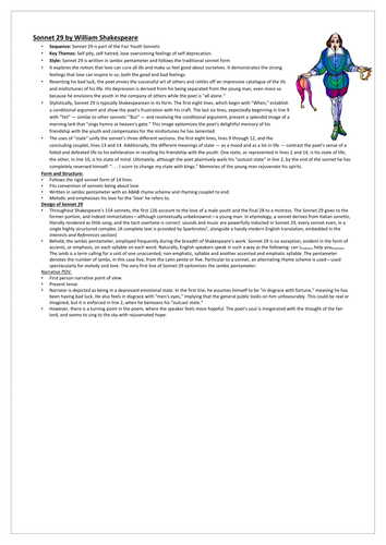 Analysis of Shakespeare's Sonnet 29 | Teaching Resources