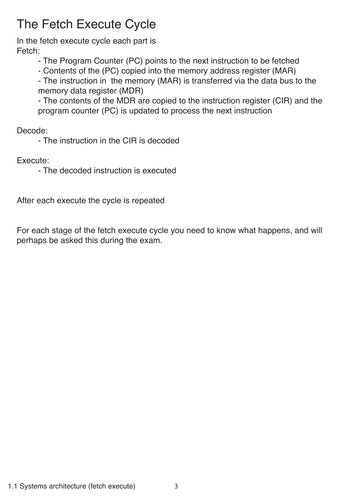 Fetch Execute Cycle Revision Pack For Ocr Computer Science Teaching Resources