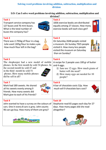 Solving word problems involving addition, subtraction, multiplication ...
