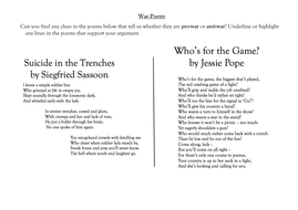 War Poems (features of a poem, identifying themes and values in poetry ...