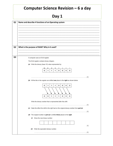 Gcse Igcse Computer Science 6 A Day Revision Questions 14 Days Teaching Resources