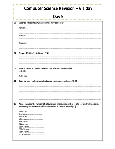 Gcse Igcse Computer Science 6 A Day Revision Questions 14 Days Teaching Resources