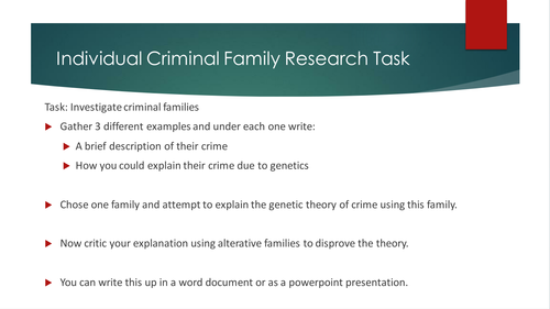 Crime & genetics - families activity. L2/GCSE Criminology/Citizenship ...