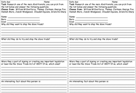 Abolition in America and Britain - two lessons, worksheets and homework ...