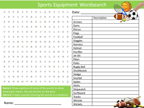 Sports Equipment Wordsearch Starter Activity PE Sports Day Homework ...