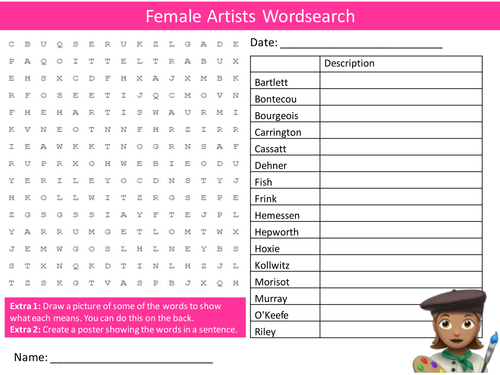 Female Artists Wordsearch Starter Activity Art Women History Homework ...