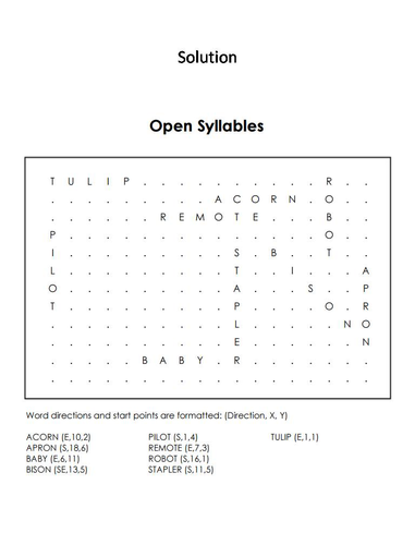Open Syllables Word Search | Teaching Resources