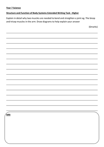 Extended writing task - Structure and function of body systems - Higher ...