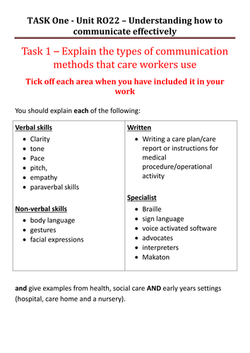 RO22 - Communicating and working with individuals in H&SC and early ...