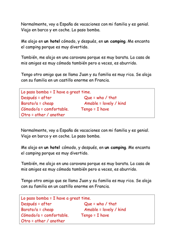 KS3 Spanish Holidays Where I Stay | Teaching Resources