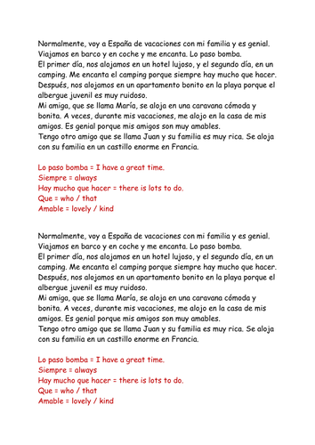 KS3 Spanish Holidays Where I Stay | Teaching Resources