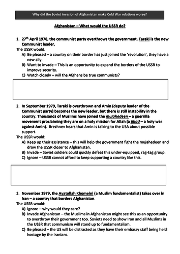New GCSE 9-1 The Cold war - the Soviet invasion of Afghanistan ...